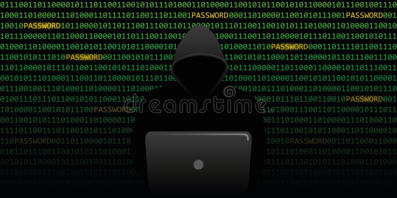 Computer Hacker in Matrix Cybercrime Concept with Binary Code Web Background Stock Vector ...