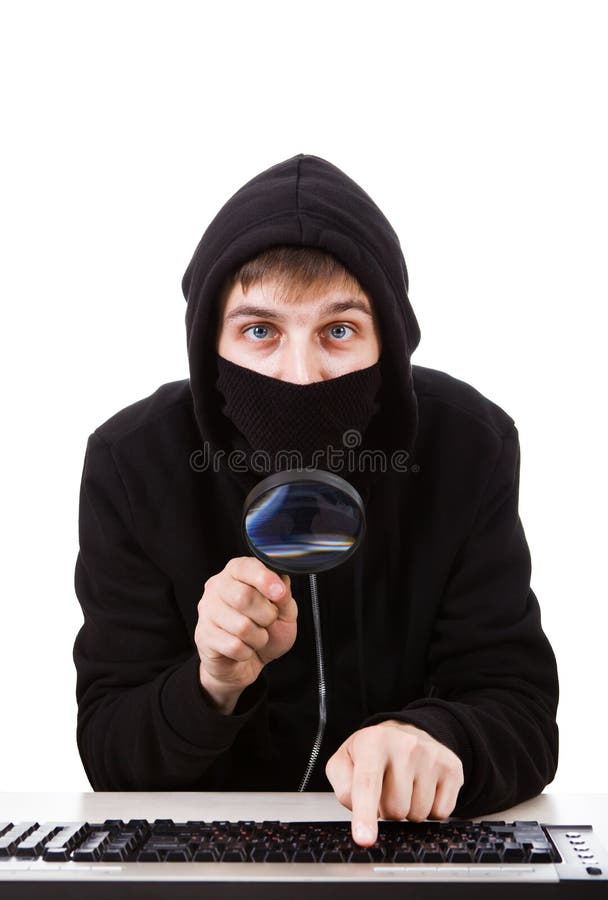 Hacker with a Magnifying Glass Stock Photo - Image of desktop, glass ...
