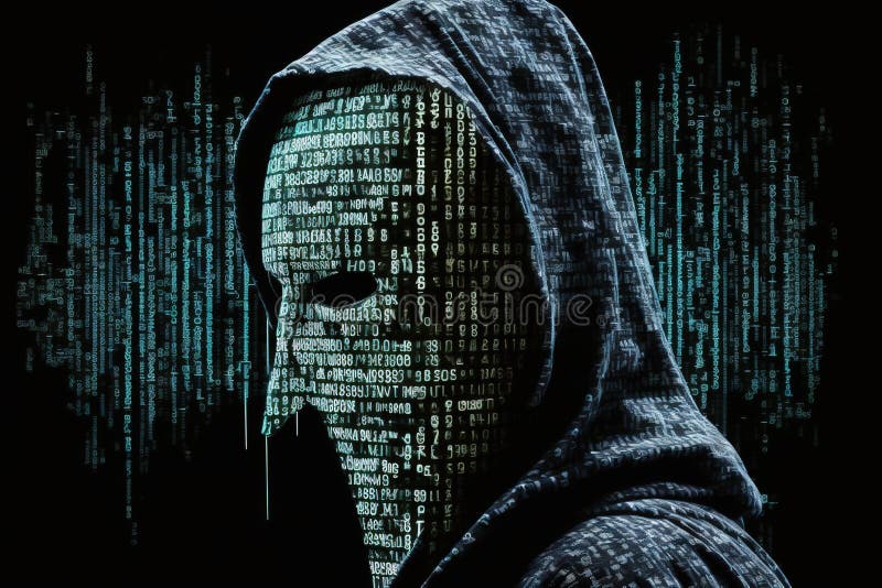 Hacker Man Attack Mask Binary One Stock Illustration - Illustration of ...