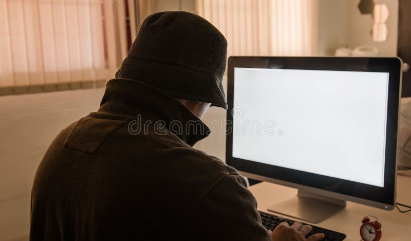 Hacker Man and Computer Stealing Information with Laptop Stock Image ...