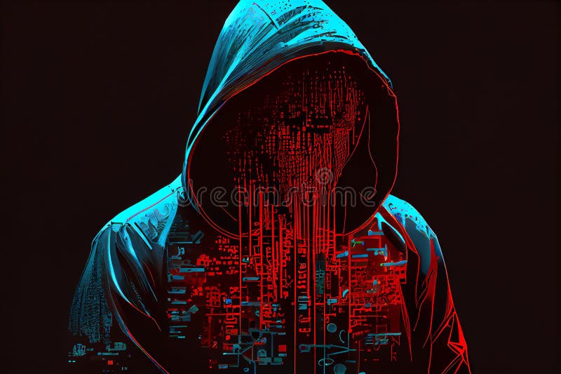 Hacker man in a dark hood stock illustration. Illustration of computer ...