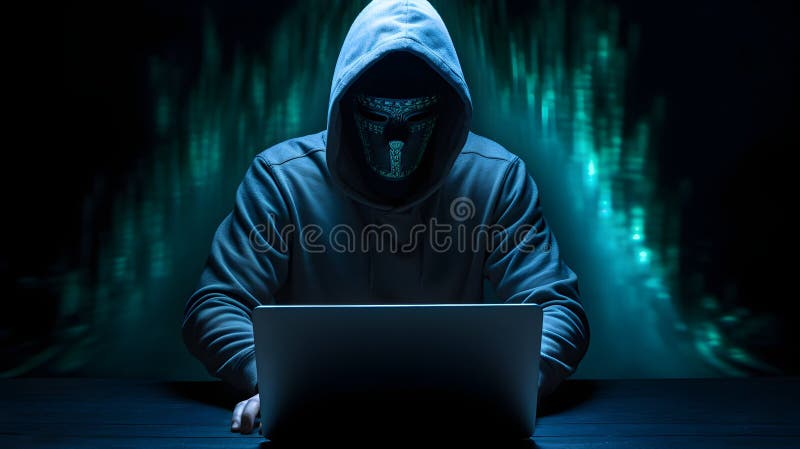 Hacker Man with His Laptop about To Hack and Commit a Cyber Crime ...