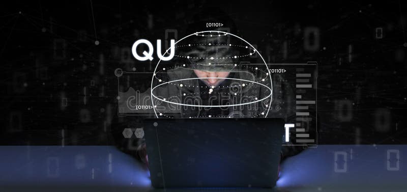 Hacker Man Holding Quantum Computing Concept with Qubit Icon 3d ...
