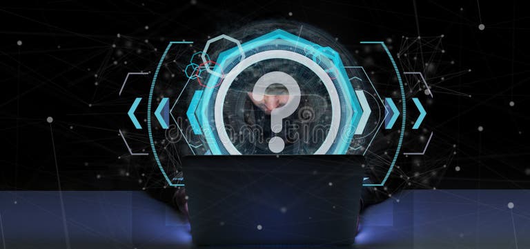 Hacker Man Holding a Technology Question Mark Icon on a Circle 3d ...