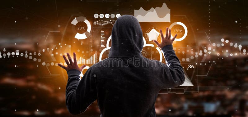 Hacker Man Holding Wifi Icon with Stats and Binary Code 3d Rendering ...