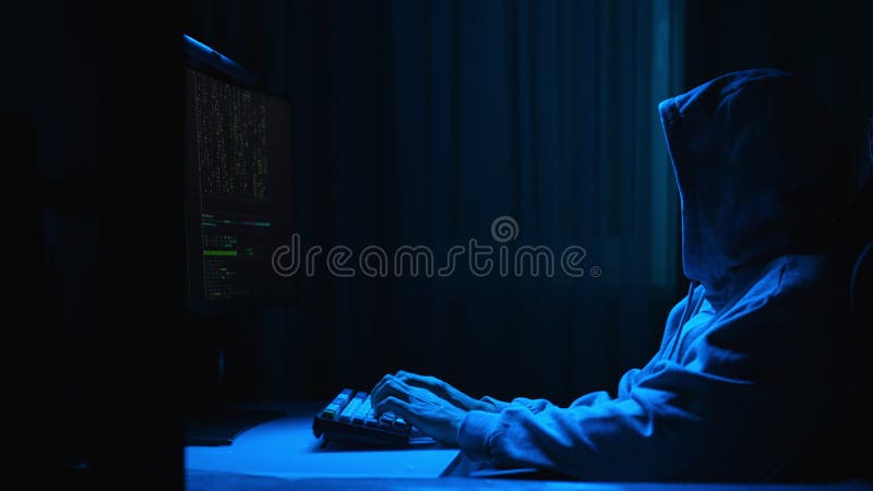 Hacker Man in Hoodie Typing on Keyboard, Preparing To Break Password. Programmer Male Writing ...