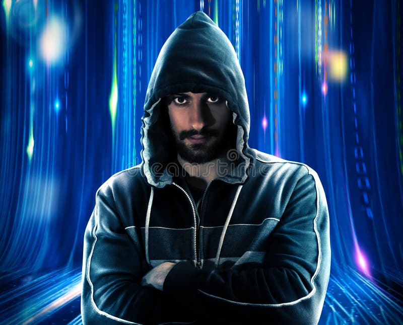 Stereotypical Image of Computer Hacker with Hoodie and Computer Stock ...
