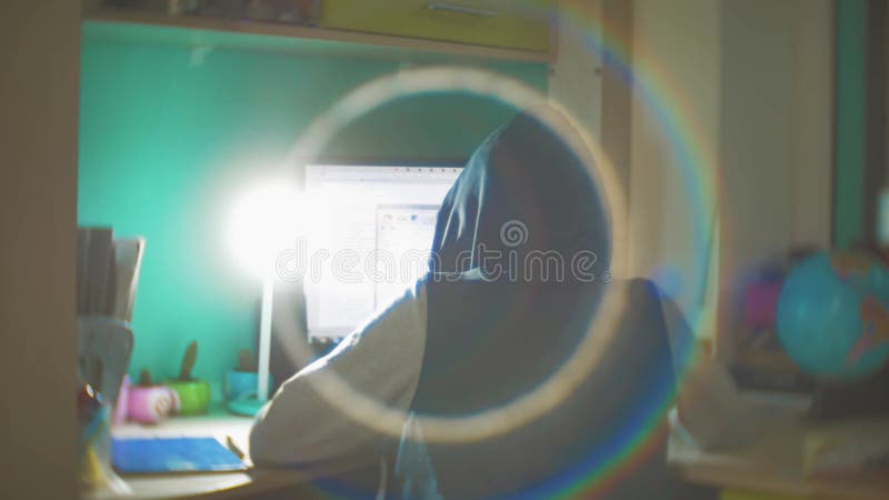 Hacker Man Programmer in the Hood Using Computer for Hack Information and Data from User Account ...