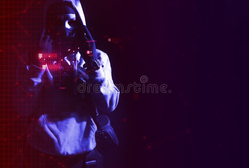 Hacker Man Terrorist with Virus Computer Attack To Server Network System Online in Data Internet ...