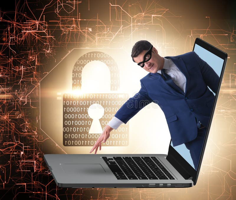 Hacker Man Trying To Steal Personal Data Stock Photo - Image of monitor ...