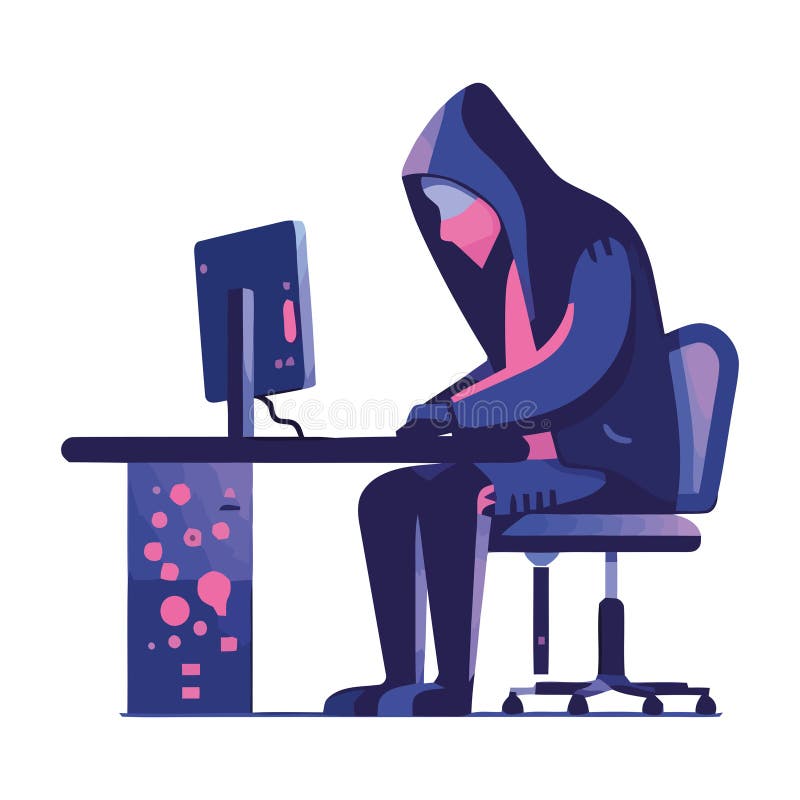 Hacker Man Typing on Computer in Isolated Stock Vector - Illustration ...
