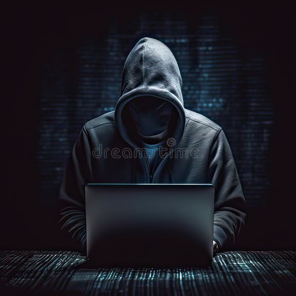 Hacker Man Use Note Book Computer Stealing Confidential Data Stock ...