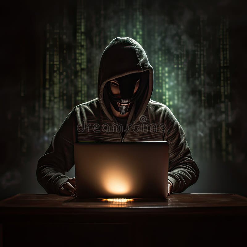 Hacker Man Use Note Book Computer Stealing Confidential Data Stock ...