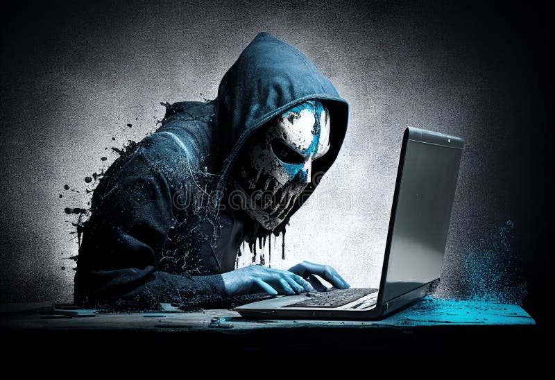 A Hacker in a Mask Behind a Laptop. Concept Stock Illustration ...