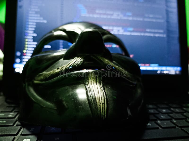 Hacker Mask Black Hat stock photo. Image of laptop, cyber - 215927884