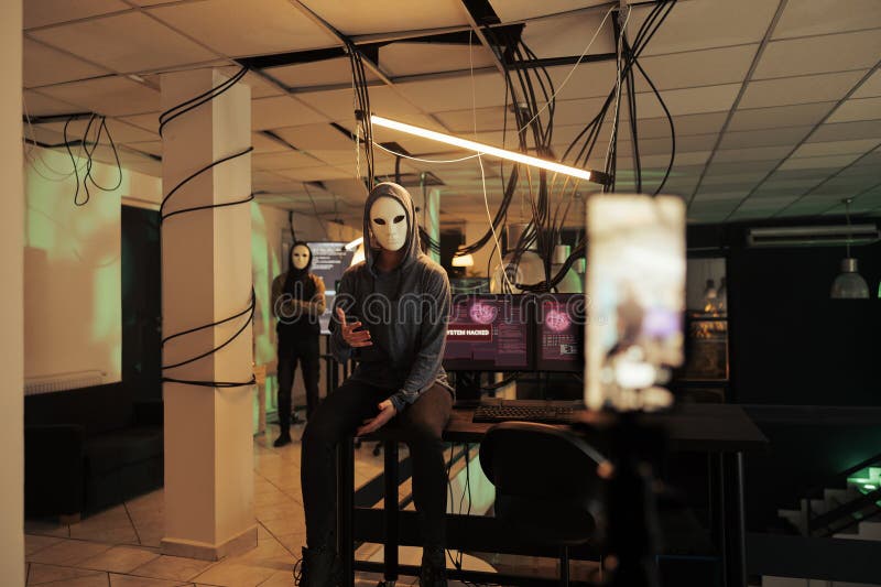 Hacker with Mask Breaking into Computer System Stock Image - Image of ... Hacker with Mask Breaking into Computer System Stock Image - Image of ...