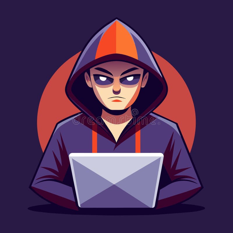 Hacker in Mask with Computer Stock Illustration - Illustration of ...