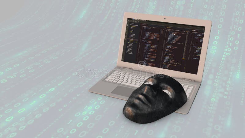 Hacker Mask on Computer for Cyber Security Concept Stock Illustration ...