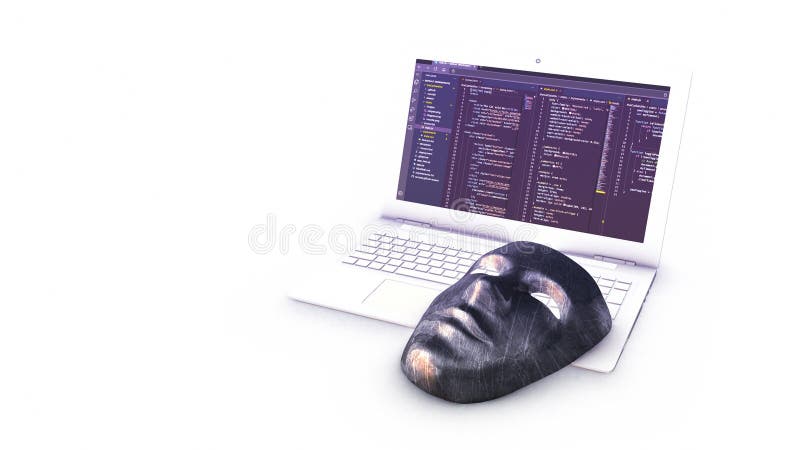 Hacker Mask on Computer for Cyber Security Concept Stock Illustration - Illustration of binary ...