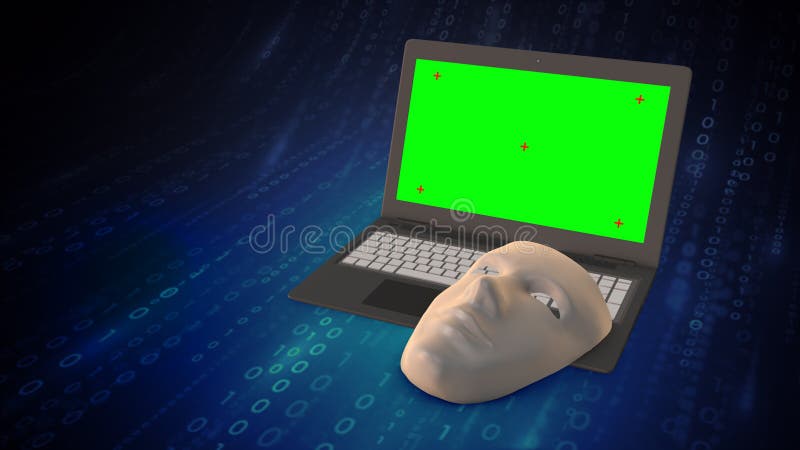Hacker Mask on Laptop with Chroma Screen for Cyber Security Concept ...