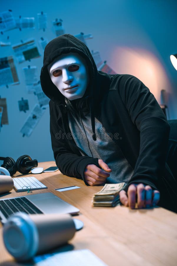Hacker in Mask with Stack of Money Stock Image - Image of perpetrator ...
