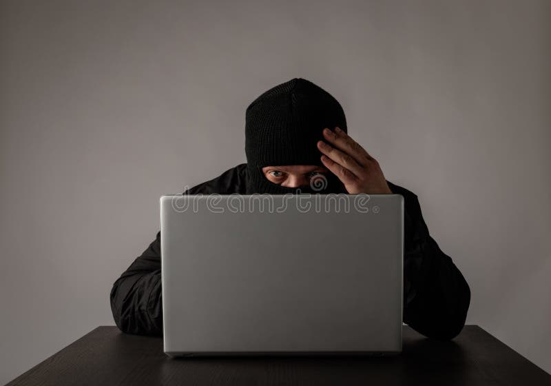 Hacker in Mask Using a Laptop Stock Image - Image of concept, privacy ...