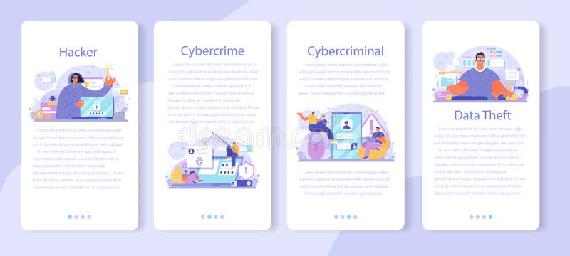 Hacker Mobile Application Banner Set. Cyber Attack, Thief Stealing ...