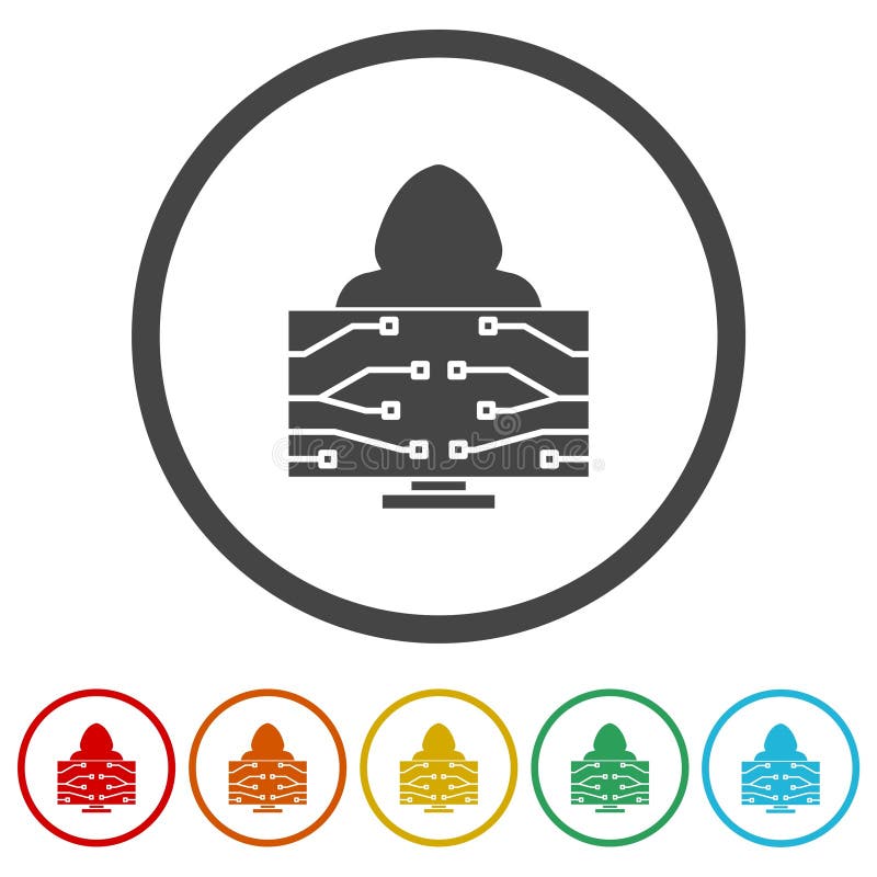 Hacker Monitor Icon. Set Icons in Color Circle Buttons Stock Vector - Illustration of threat ...