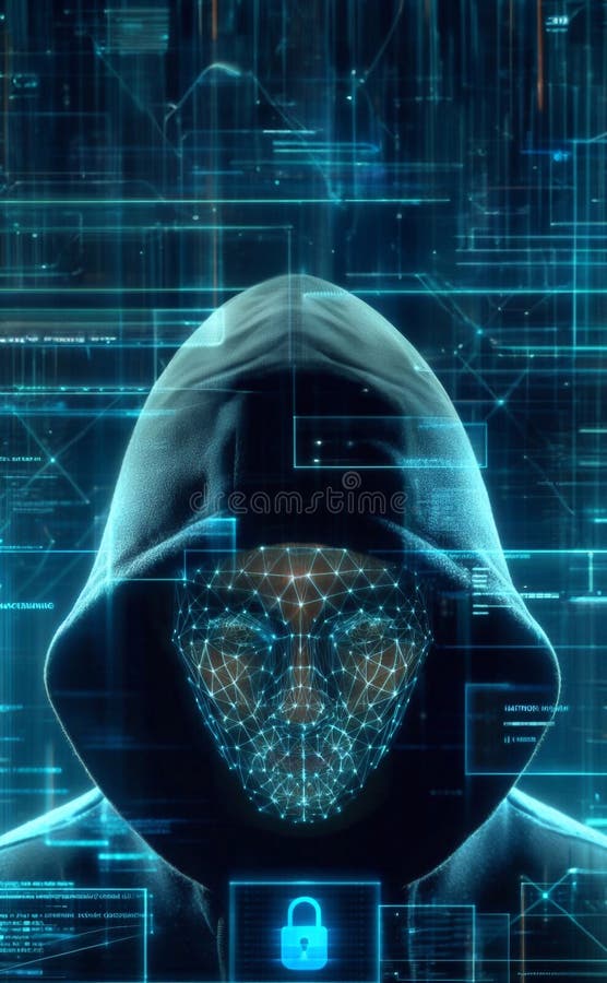Hacker in Mysterious Looking Hood is Using Hologram Graphics, Network ...