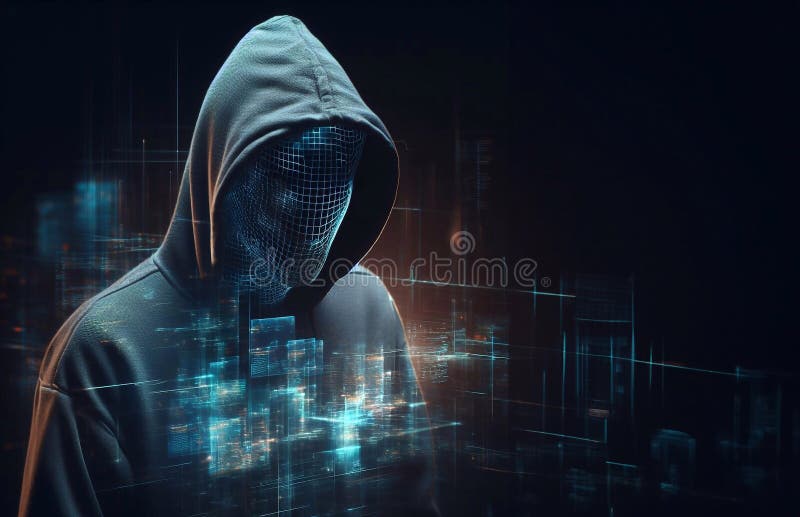 Hacker in Mysterious Looking Hood is Using Hologram Graphics, Network Password Cracking Program ...