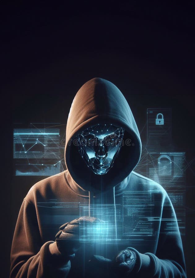 Hacker in Mysterious Looking Hood is Using Hologram Graphics, Network Password Cracking Program ...