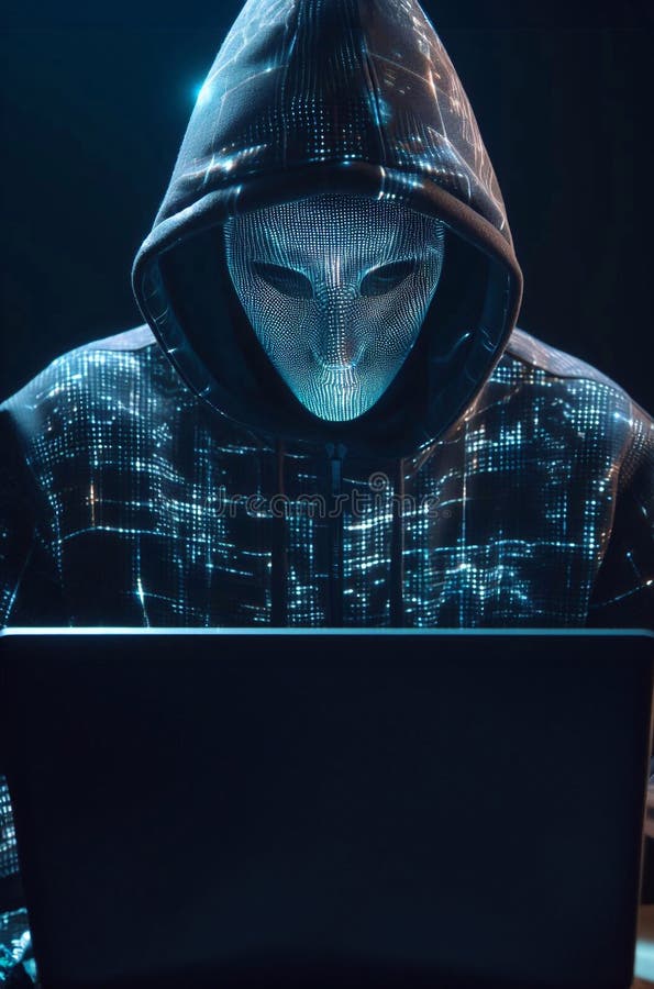 Hacker in Mysterious Looking Hood is Using Hologram Graphics, Network ...