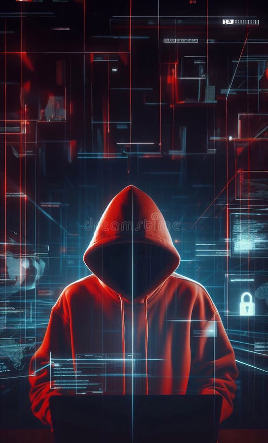 Hacker in Mysterious Looking Hood is Using Hologram Graphics, Network ...