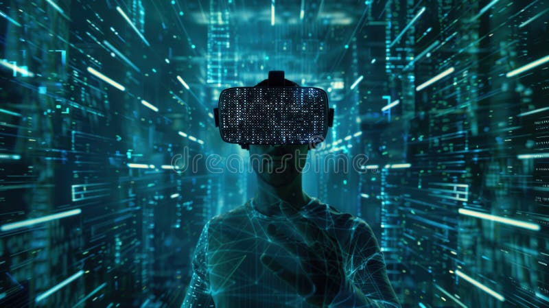 A Hacker Navigates a Digital Landscape Filled with Floating Locks and ...