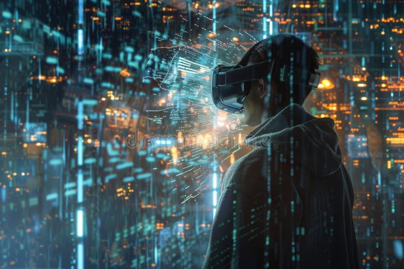 A Hacker Navigates a Vibrant Virtual Environment Filled with Digital ...