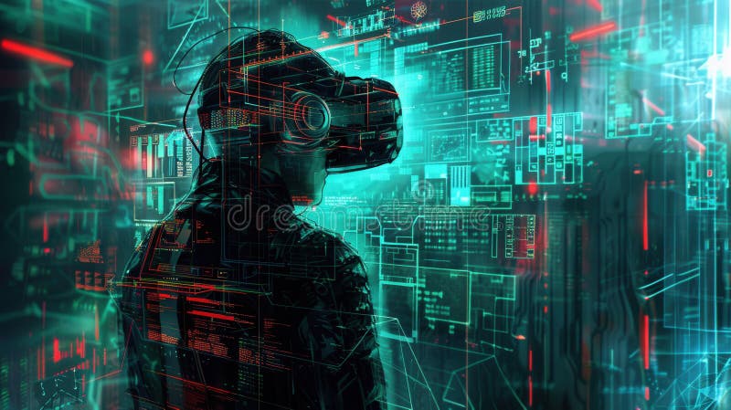 A Hacker Navigates a Vibrant Virtual Landscape, Surrounded by Digital ...