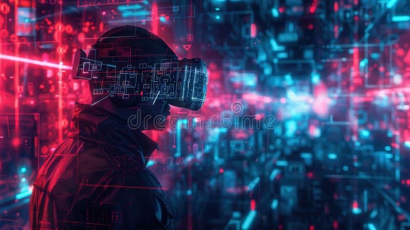 A Hacker Navigates a Virtual World Filled with Colorful Digital Locks ...