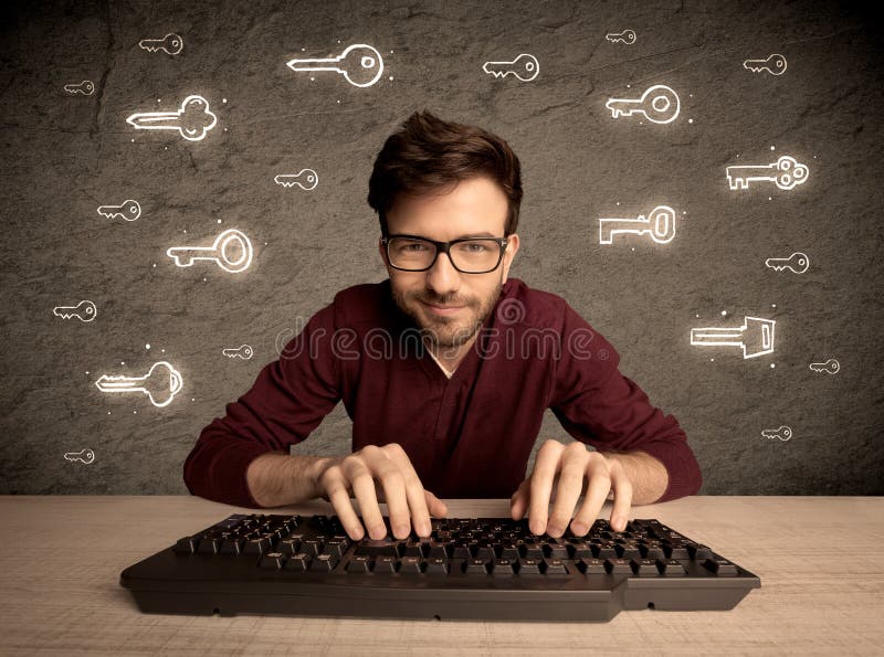 Hacker Nerd Guy with Drawn Password Keys Stock Photo - Image of face ...