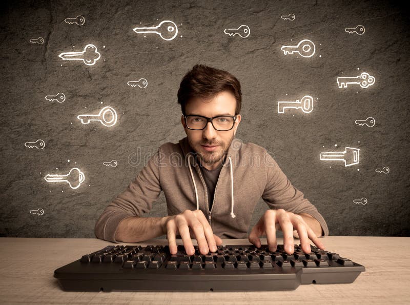 Hacker Nerd Guy With Drawn Password Keys Stock Image Image Of Male