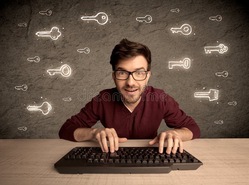 Hacker Nerd Guy With Drawn Password Keys Stock Image Image Of Concept