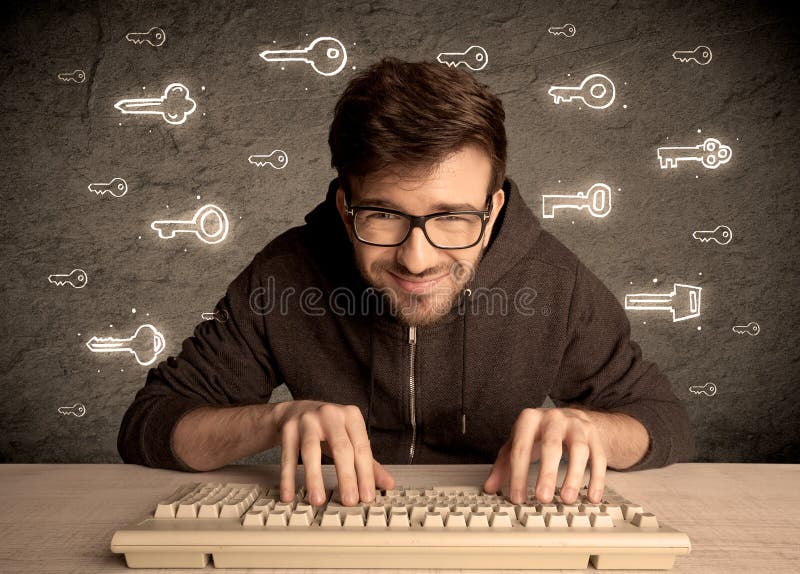 Hacker Nerd Guy with Drawn Password Keys Stock Photo - Image of ...