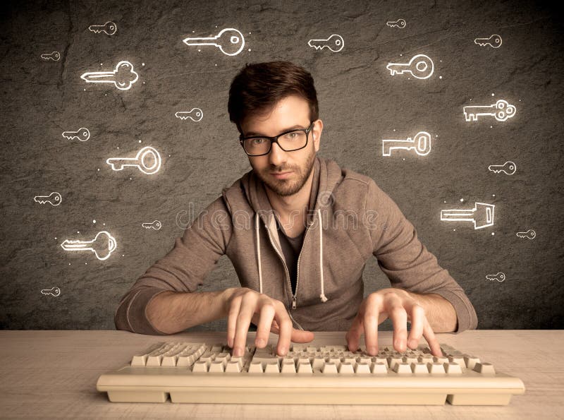 Hacker Nerd Guy with Drawn Password Keys Stock Photo - Image of hacker ...