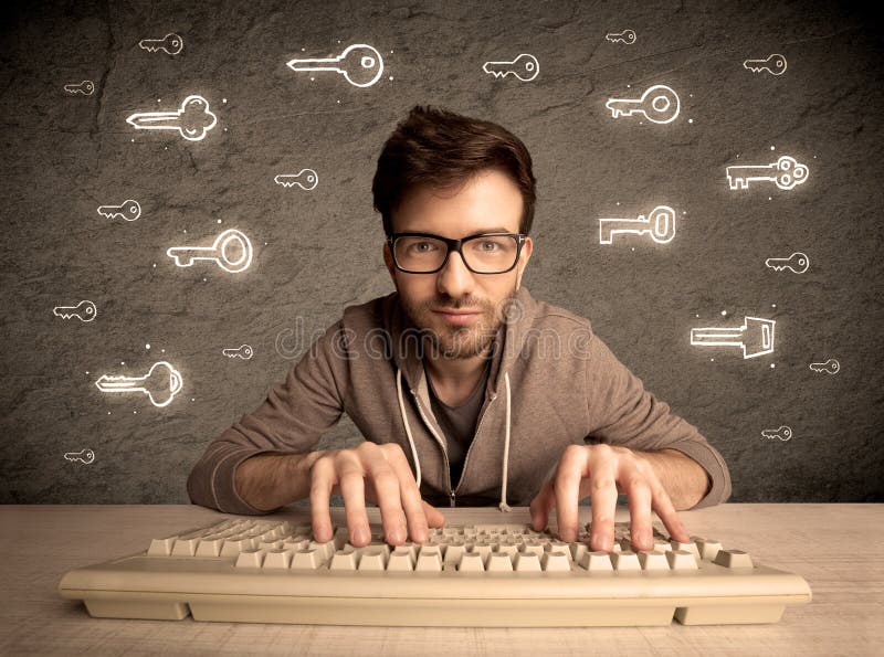 Hacker Nerd Guy with Drawn Password Keys Stock Photo - Image of face ...