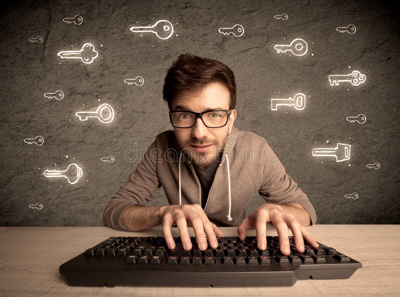 Hacker Nerd Guy With Drawn Password Keys Stock Image Image Of Male