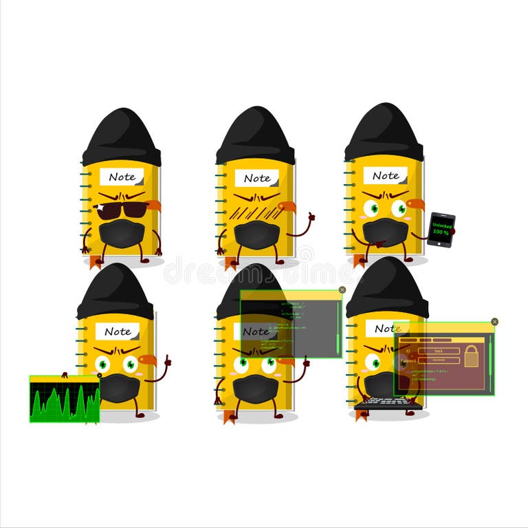 A Hacker Note Book Character Mascot with Stock Vector - Illustration of ...