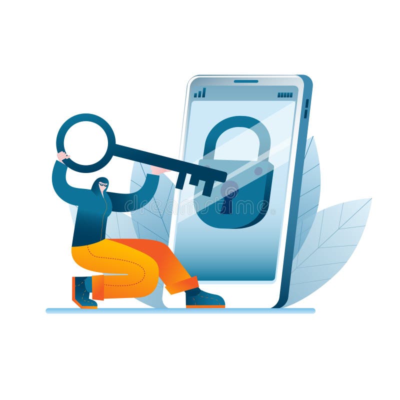 The Hacker Opens a Virtual Lock on the Phone. Stock Vector ...