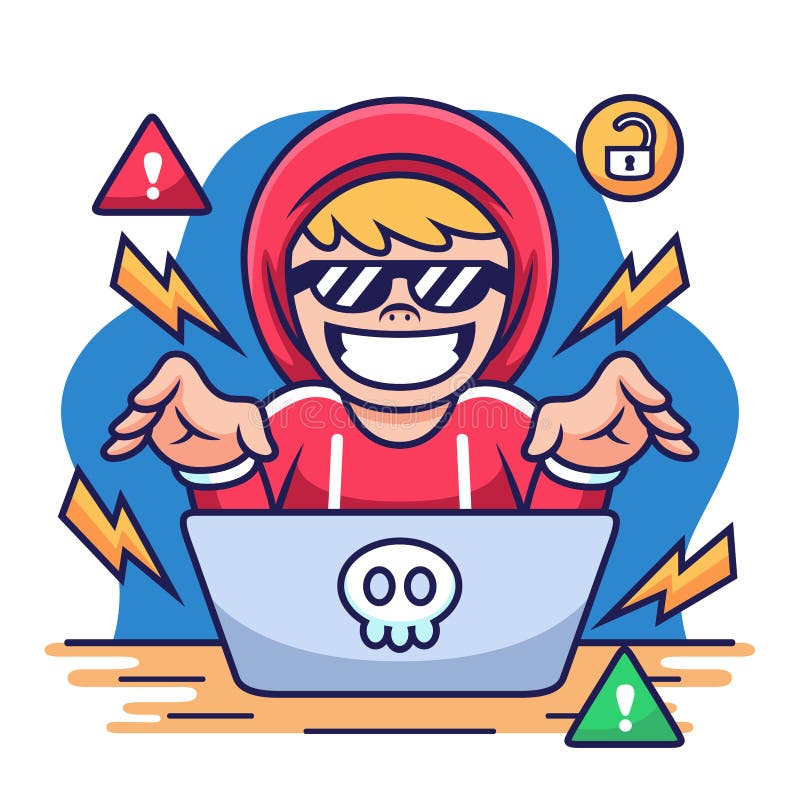 Hacker Operating a Laptop Cartoon. Vector Icon Illustration, Isolated ...