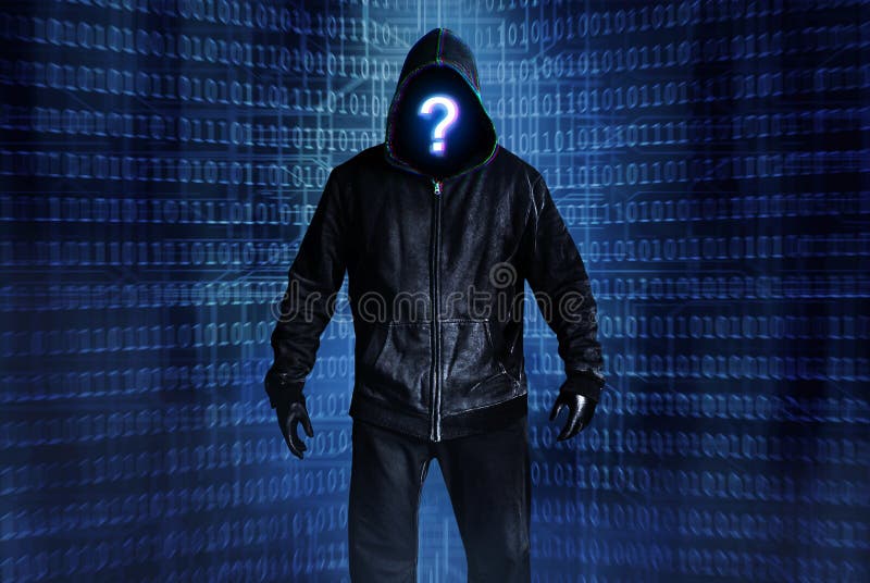 Hacker Person in Black Hood on Binary Code Backdrop Stock Photo - Image ...