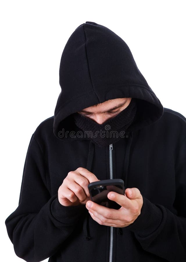 Hacker with a Phone stock image. Image of cellphone - 150699023
