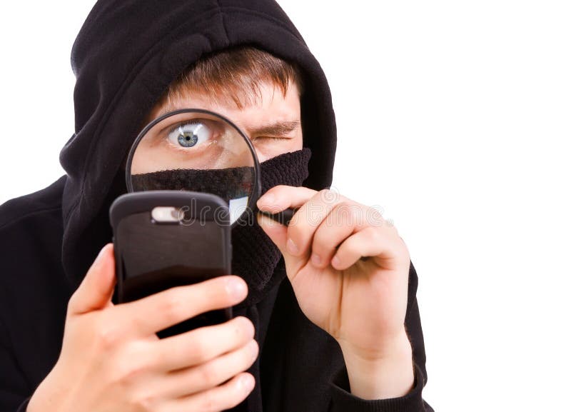 Hacker with a Phone stock photo. Image of lens, loupe - 246316160